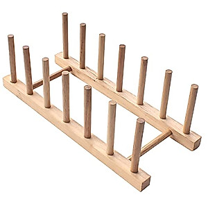 Z ZICOME Set of 2 Bamboo Wooden Dish Rack Plate Rack Stand Pot Lid Holder Kitchen Cabinet Organizer