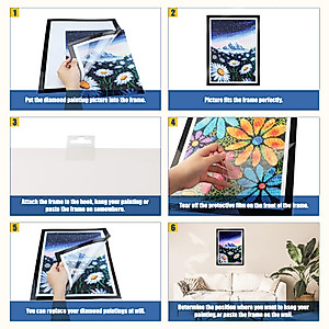 RICUVED Diamond Art Frames, 2 Pack Frames for Diamond Art Pictures 30x40cm Canvas Size, Magnetic Diamond Art Frames Self-Adhesive Frames for Wall Window Door with 6 Hook Pads, Black