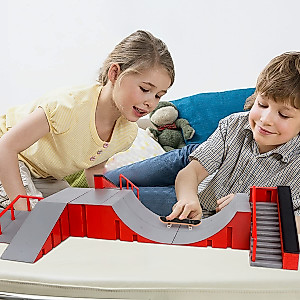 KETIEE Mini Finger Skateboard and Ramp Accessories Set, Skate Park Deck Truck Board Ramp Kit with Finger Skateboards, Fingertip Movement Party Game Toy for Kids (A)