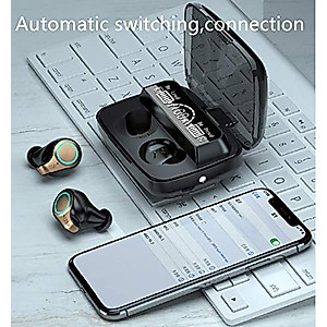 M18 Bluetooth 5.0 Wireless Earbuds with Wireless Charging Box IPX7 Waterproof TWS Stereo Earphones in-Ear Built-in Mic Earphones with Sound with deep bass, Suitable for Sports Black