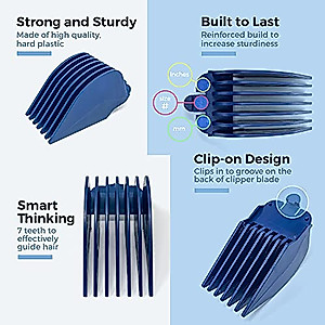 Clipquik Premium XL Clipper Guards, Strong & Sturdy 2.5 inch, 2.25", 2", 1.75", 1.5", 1.25" (#20, #18, #16, #14, #12, #10) Extra Long, Large Guide Comb Set Fits Most Wahl Full Size Hair Clippers