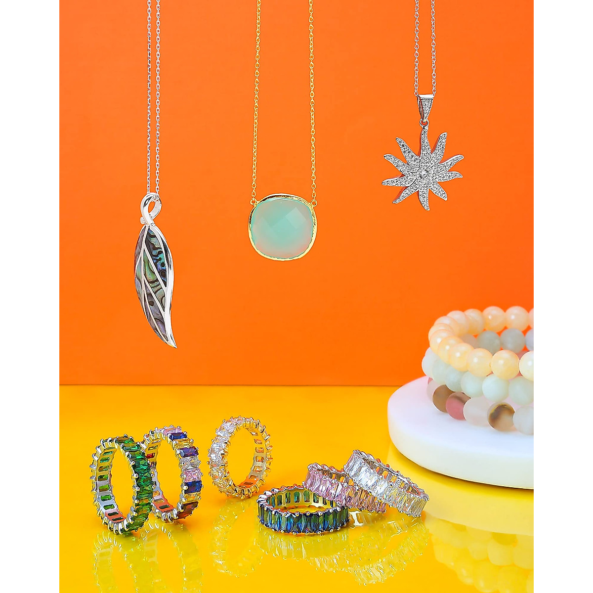 Exquisite Teal Blue-Green Faceted Stone Pendant Necklace for Women - Simulated Chalcedony Quartz, Bezel Setting, 14K Gold-Plated .925 Sterling Silver - Timeless Elegance