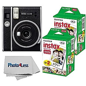 Fujifilm Instax Mini 40 Instant Camera Black+ Fujifilm Instax Mini Twin Pack Instant Film 2 Packs (Total 40 Sheets)- Instant Camera Great Value Bundle!