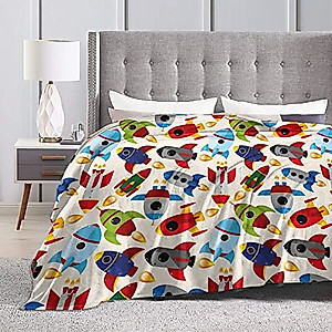 ALYYDFF Creative Aerospace Spaceship Cartoon Cute Flannel Fleece Blanket Lightweigh Throw Blankets for Kids for Couch Bed Sofa Cover 80"x60"