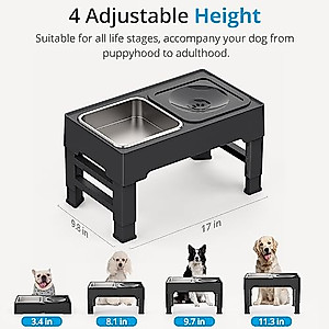 Petace Elevated Dog Bowls, Raised Dog Bowl Stand with No Spill Dog Water Bowl & Stainless Steel Dog Food Bowl, 4 Heights Adjustable for Small Medium Large Dogs and Pets