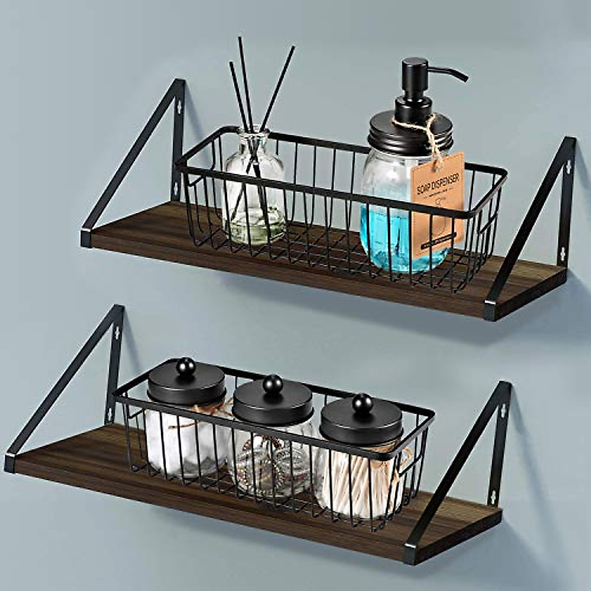 SheeChung Farmhouse Decor Metal Wire Bathroom Storage Organizer Basket Bins - for Cabinets, Shelves, Closets, Vanity Countertops, Under Sinks, Pantry, Laundry Room, Garage - Small, 2 Pack (Black)