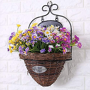 TEMCHY Artificial Daisies Flowers Outdoor UV Resistant 4 Bundles Fake Foliage Greenery Faux Plants Shrubs Plastic Bushes for Window Box Hanging Planter Farmhouse Indoor Outside Decor(White)