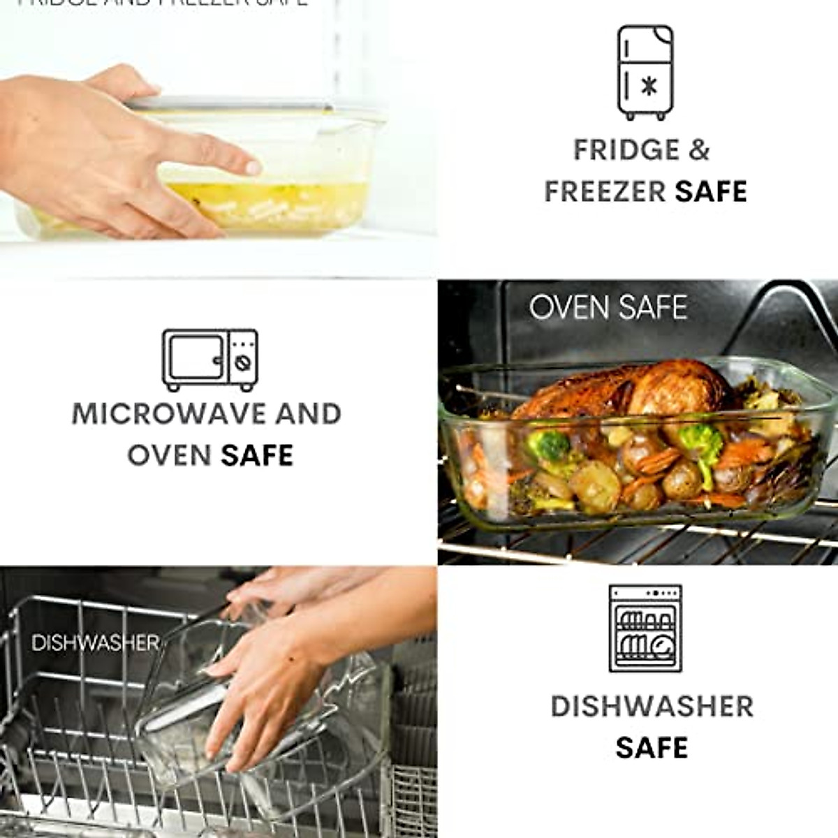 Large Glass Food Storage Containers 4 Pc (2700ML/ 91 Oz & 1520ML/ 51 Oz) Airtight Glass Storage Containers, Leak Proof BPA Free Food Storage Containers Glass (2 Lids 2 Containers) Oven to Freezer Safe