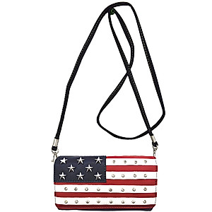 American Flag Stars and Stripes Western Country Purse Single Shoulder Bags Women Blocking Wristlet Wallet (Red White Navy)
