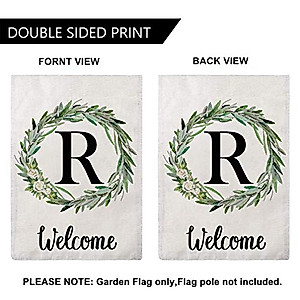 ULOVE LOVE YOURSELF Welcome Decorative Garden Flags with Letter R/Olive Wreath Double Sided House Yard Patio Outdoor Garden Flags Small Garden Flag 12.5×18 Inch