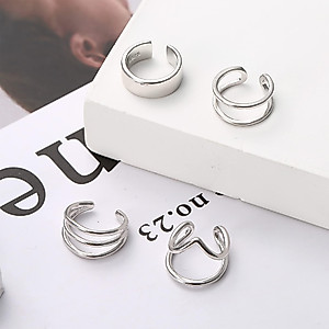 THUNARAZ 925 Sterling Silver Ear Cuffs for Women No Piercing Minimalist Helix Fake Piercing Cartilage Cuff Earrings 4 Styles