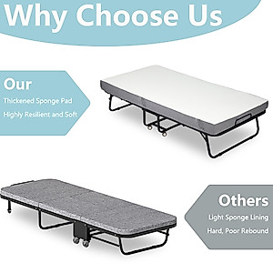 VINYUSE Folding Bed with Mattress - Twin Size - 5 inch Thick Memory Foam Mattress - Roll Away Adult Bed for Guest - Fold Up Bed for Easy Storage - 75"x 31", M