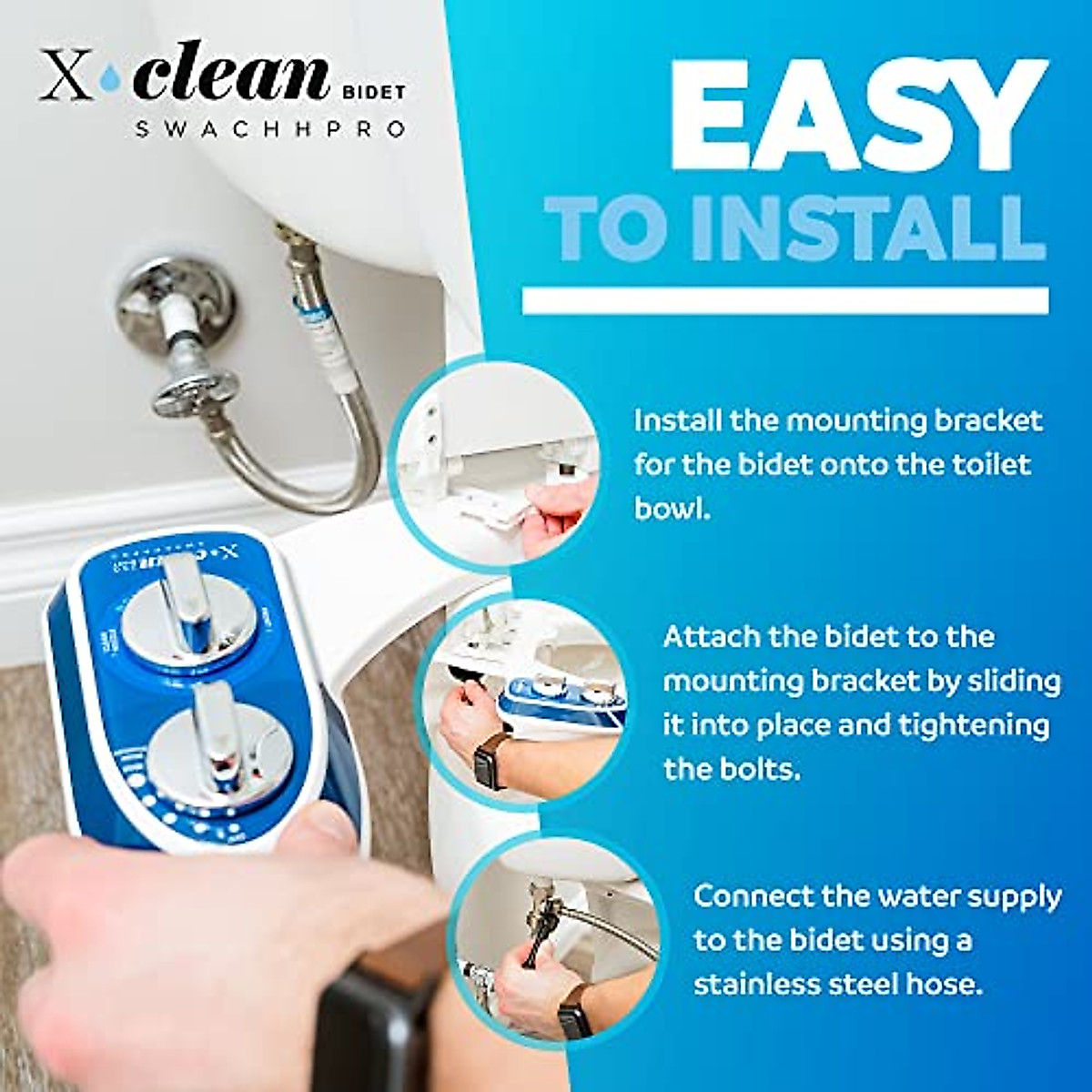 X-Clean 250 Toilet Bidet, Bidet Attachment for Toilet Seat, Dual Nozzle Bidet Sprayer for Toilet with Water Pressure Knob, Self-Cleaning & Easy to Install, Non-Electric