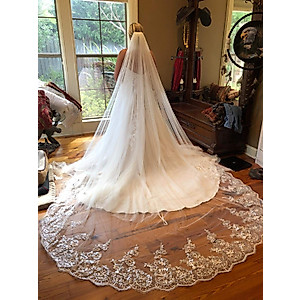 EllieHouse Women's Lace Wedding Bridal Veil Ivory