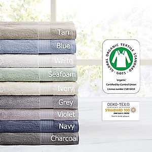 Madison Park Organic 100% Cotton Bathroom Towel Set, Hotel & Spa Quality Highly Absorbent, Quick Dry, Include for Shower, Handwash & Facial Washcloth, Multi-Sizes, Navy