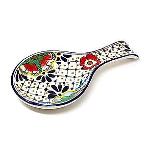 Handmade Pottery Spoon Rest, Dots & Flowers Encantada