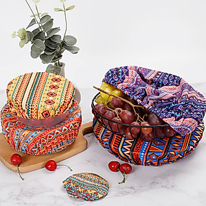 10Pcs Reusable Bowl Covers In 5 Size, Stretch Cloth Fabric Dish Cover Kitchen Storage Containers Lids for Fruits Food Leftover Dough Bread Proofing (Geometry style)