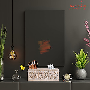 Mela Artisans Wood Utensil Holder for Kitchen | 3 Compartments - Whitewash & Black | Rustic Farmhouse Home Decor | Bathroom Organizer | Decorative Wooden Caddy | Desktop Organization | 13" Length