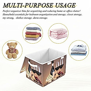RunningBear Wine Cheese Grapes Large Storage Bins with Lid Collapsible Storage Bin Toy Boxs Towel Storage for Closet Shelf Car