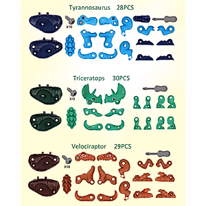 Coogam Take Apart Dinosaur Construction Toys 3 Pack, Fine Motor Skill Building Dinosaur Set STEM Educational Gift Game with Drill-Tyrannosaurus, Triceratops, Velociraptor for Year Old Kids