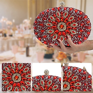 CORIOS Women Evening Bag Rhinestone Clutch Purse Sparkly Sequin Handbag Bridal Wedding Purse Crystal Clutch Bag Glitter Shoulder Bag Crossbody Bag for Wedding Banquet Cocktail Prom Party Red