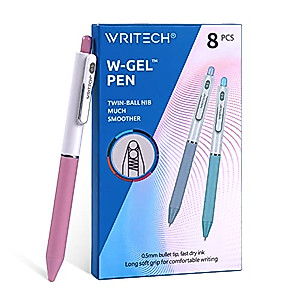 Writech Gel Pens Fine Point: 0.5mm Assorted Colors Ink Pen Set Clickable for Drawing Journaling Notetaking Bible Non Bleed 8ct Retractable Smooth Writing Multi colored No Smudge & Smear