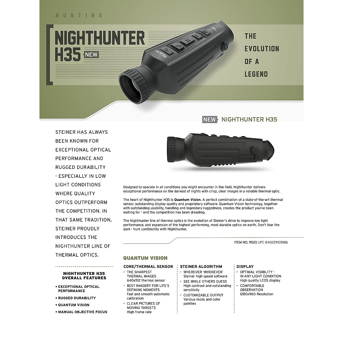 Steiner Nighthunter H35 Thermal Optic Handheld Scope with Quantum Vision Technology