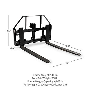 Titan Attachments Pallet Fork Frame Attachment with 60" Fork Blades, Fits Cat I & II Tractors, Rated 4,000 LB