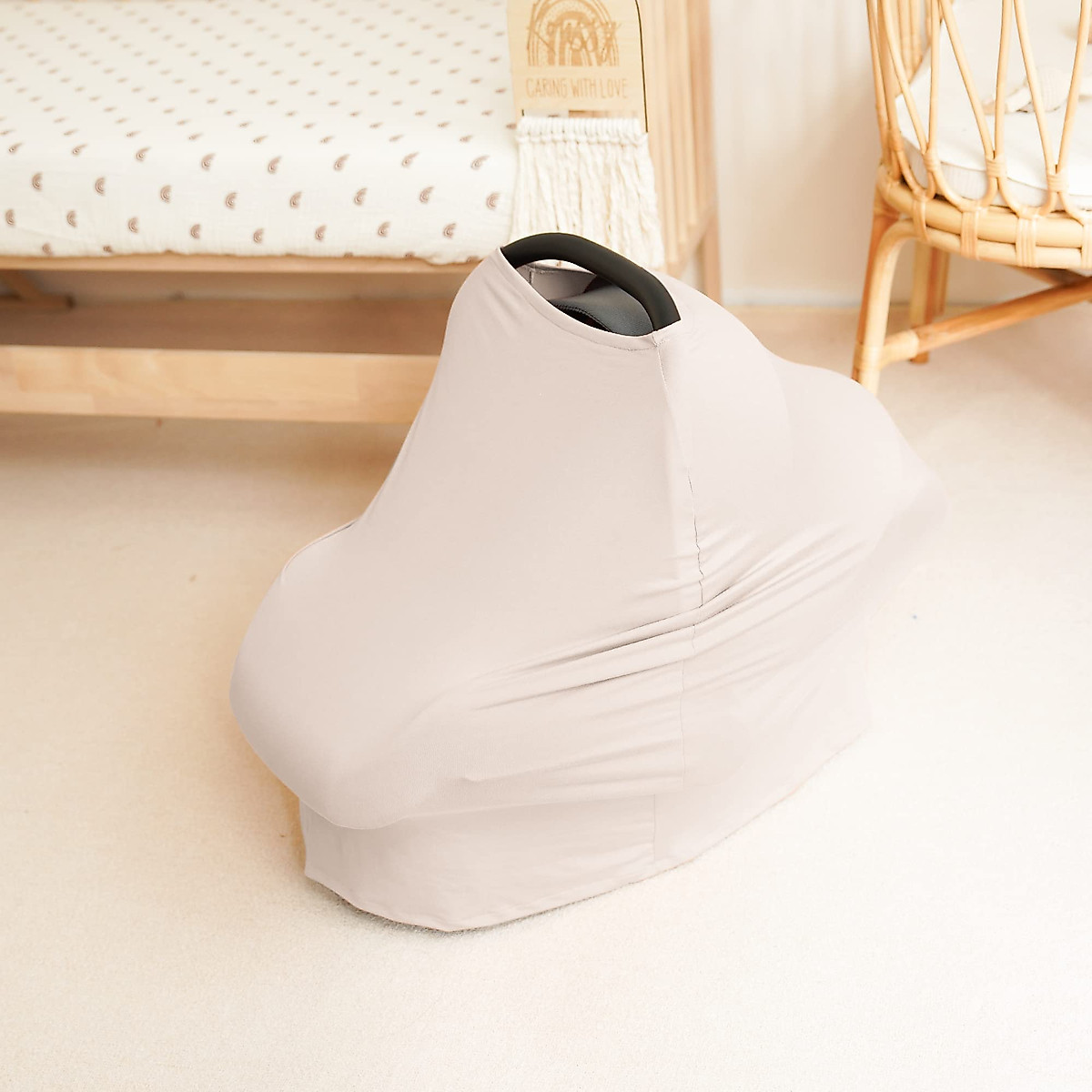 Baby Car Seat Covers- Multi-use Carseat Canopy for Babies, Stretchy Infant Carseat Cover Boy, Shower Gifts for Unisex Boys and Girls(Beige)