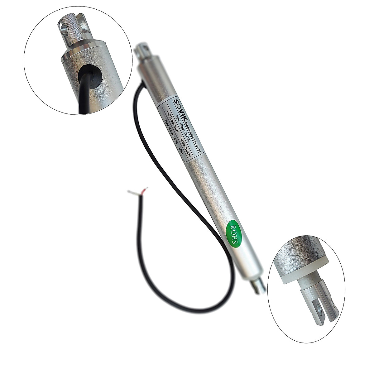 SOViK 12V DC Micro Linear Actuator 2 inch Stroke Max Force 22lbs Speed 0.5"/sec Tube Diameter 0.8" Internal Limit Switch