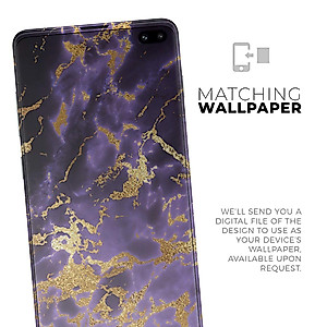 DesignSkinz Purple Marble & Digital Gold Foil V4 Protective Vinyl Decal Wrap Skin Cover Compatible with The Samsung Galaxy S20 (Screen Trim & Back Glass Skin)