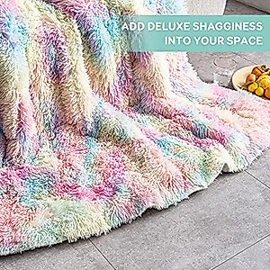 Wemore Sherpa Fleece Weighted Blanket for Adult Grey 48 x 72 Inches 15lbs with Shaggy Long Fur Faux Fur Weighted Blanket Rainbow 60 x 80 Inches 15lbs