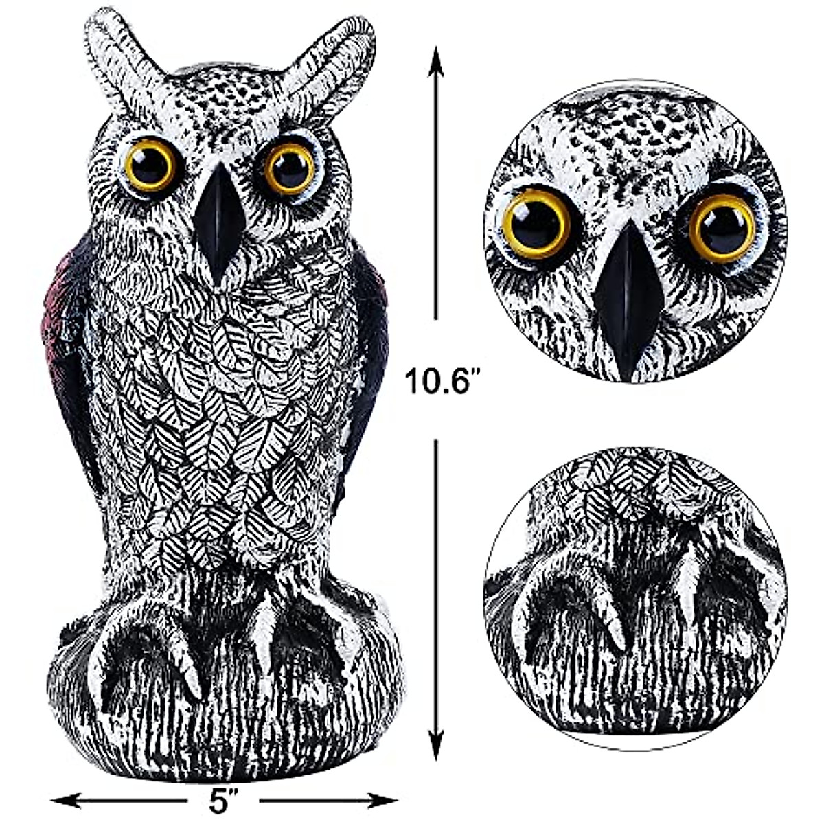 Glintoper 2 Pack Plastic Fake Owl Bird Scarecrow Horned Decoy, Bird Deterrents Scary Birds Away, Nature Enemy Pest Repellent for Outdoor Garden Yard Protectors
