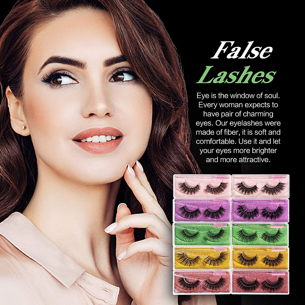 False Eyelashes Wispy 13 to15mm 3D Fluffy Eyelashes Wholesale - Pack 10 Pairs 10 Styles Mink Lashes Bulk -Lightweight Reusable Fake Mink Eyelashes -Natural Look Faux Lashes with Glitter Portable Box