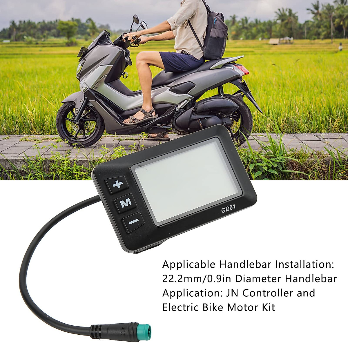 36V 48V LCD GD01 Display, Electric Bicycle Display Meter 5 Pin with Waterproof Plug Suitable for 0.9in/22.2mm E-bike Handlebar