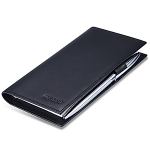 HISCOW Soft Leather Checkbook Cover & Card Holder with Divider - Italian Calfskin (Black)