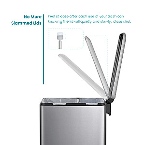 Home Zone Living 13 Gallon Kitchen Trash Can, Dual Compartment Recycle Combo, Slim Body Stainless Steel Design, 50 Liter Total Capacity