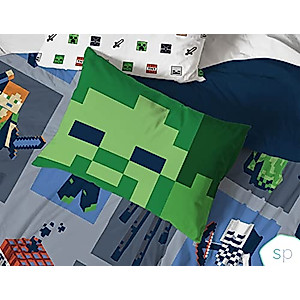 Saturday Park Minecraft Emblematic Twin Duvet Cover & Sham Set - 2 Piece 100% Organic Cotton Duvet Set Features Creeper, Alex & Steve - GOTS & Oeko-TEX Certified (Minecraft Official)