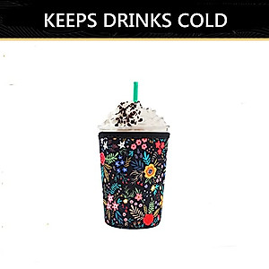 YR Reusable Neoprene Insulator Sleeve for Iced Coffee Cups, 3 Pack Coffee Coolies sleeves for Iced & Hot Drinks, Cold Beverage Cooler Compatible with Starbucks Dunkin Coffee and More