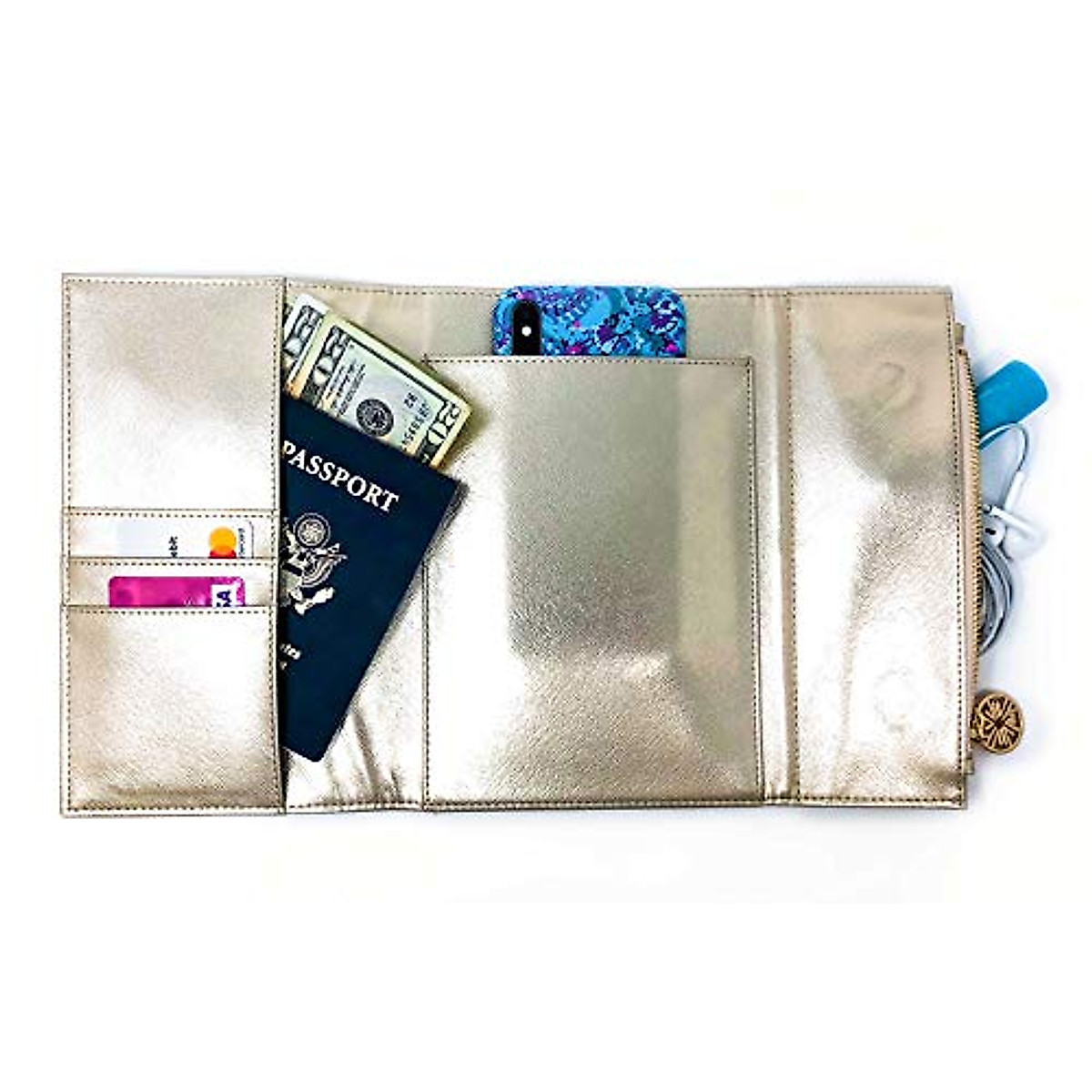 Lilly Pulitzer Women's Vegan Leather Gold Clutch Purse, Travel Wallet with Pocket Notepad, Metallic Gold