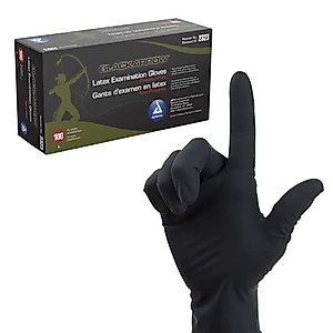 Dynarex Black Arrow Disposable Latex Exam Gloves, Powder-Free, Used in Healthcare and Professional Settings, Law Enforcement, Tattoo, Salon or Spa, Black, Large, 1 Box of 100 Gloves