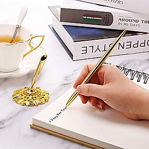 Outus 2 Pieces Hollow Round Pen Holder Signing Pen Set for Wedding Bridal Engagement Guests Book Valentine's Day Favor (Gold Style)