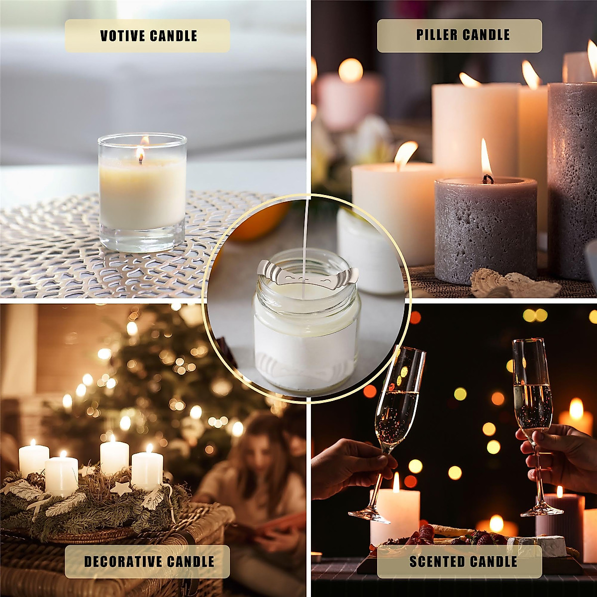 Mindful Memories Candle Wicks 90 Pcs (4 inch, 6 inch, 8 inch) with 2 Candle Wick Holders & 90 Wick Tab Stickers, Long Lasting Pre-Waxed & Tabbed Cotton Threads with No Black Smoke for DIY Crafts