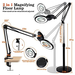 HITTI 10X Floor Magnifying Glass with Light 3-in-1 Super Bright 2200 Lumens Magnifier with Light and Stand, 3 Color Modes Stepless Dimming, Swing Arm LED Magnifying Floor Lamp for Esthetician Craft