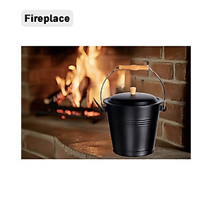 vensovo 1.5 Gallon Ash Bucket with Lid - Shovel, Broom, and Gloves, Heavy Duty Galvanized Iron, Fire-Resistant, Black Finish Perfect for Fireplaces, Fire Pits, Wood-Burning Stoves, and Grills