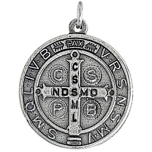 Sterling Silver St Benedict Medal Pendant 15/16 inch Round Oxidized finish NO Chain Included