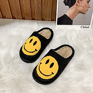 ALEENLA Smile Face Slippers For Women Bride Indoor And Outdoor Cute Pillow Slides Men'S House Fuzzy Keep Warm Non-Slip,hei39-40, Black