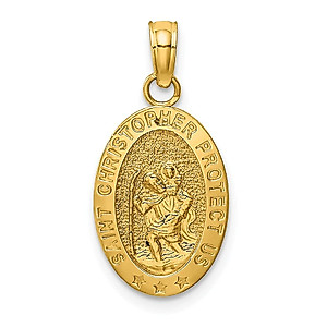Diamond2Deal 14k Yellow Gold Saint Christopher Medal Pendant for Women (L- 22 mm W- 11 mm)
