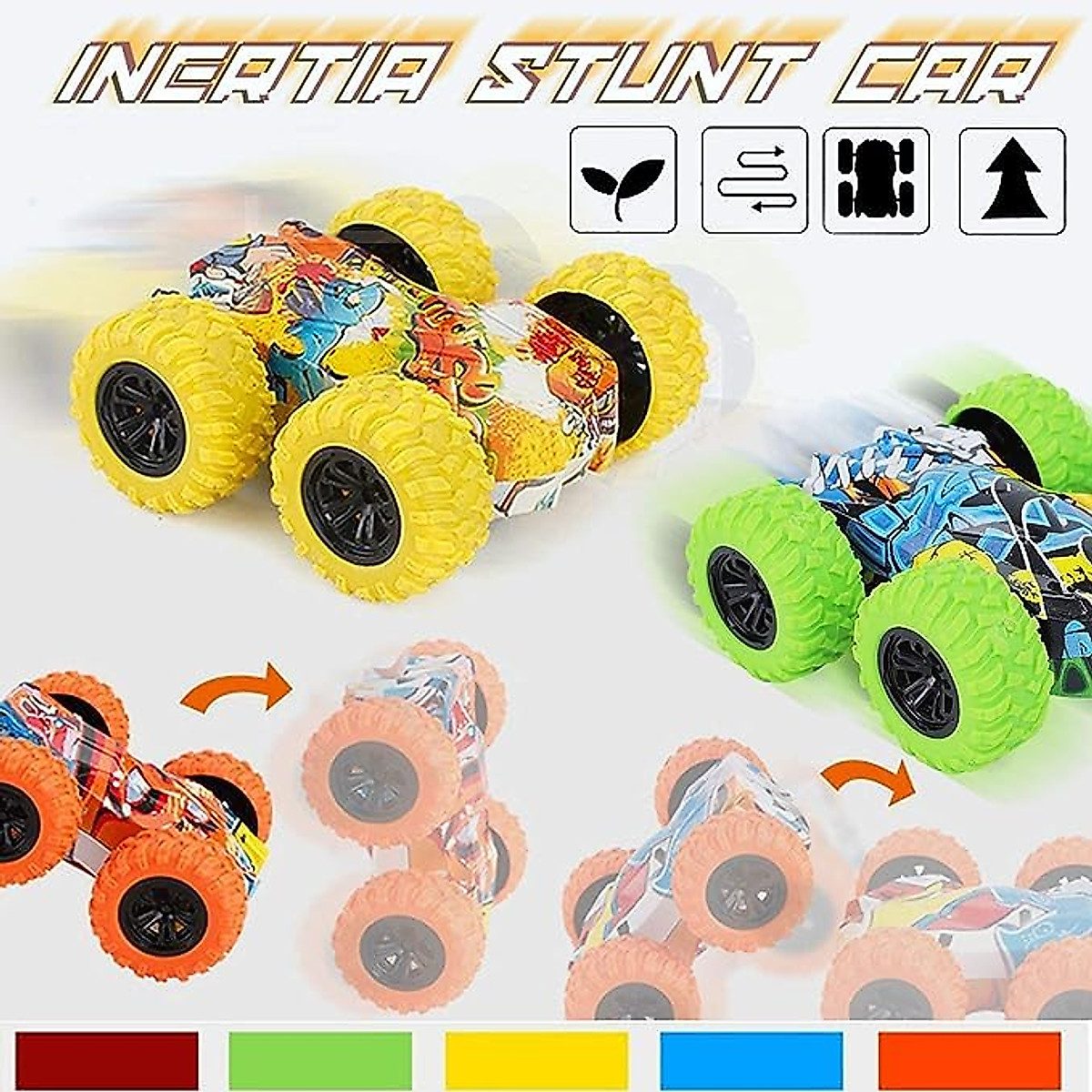 DqsWko Double-Sided Pull Back carsr. Friction Cars for Kids ，Vibration inertial car. Toy Pull Back car. Big tire Four-Wheel Drive Toy car for Boys and Girls（4pcs）