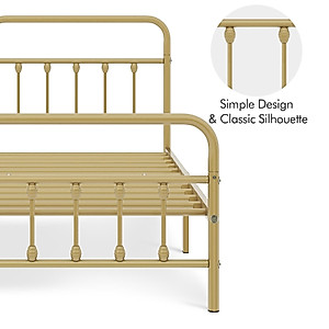 Yaheetech Classic Metal Platform Bed Frame Mattress Foundation with Victorian Style Iron-Art Headboard/Footboard/Under Bed Storage/No Box Spring Needed/Twin Size Antique Gold